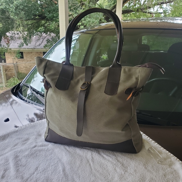 Haband | Bags | Canvas Tote Bag Color Army Green Brown Nwt | Poshmark